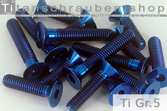 Titanium Bolts | Countersunk | Blue | M6 | DIN 7991 / ISO 10462