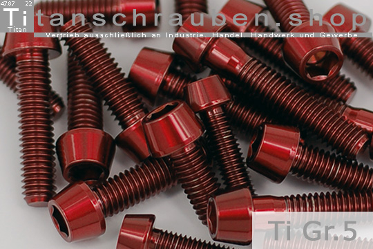 Titanium Bolts | Taper Head | Red | M5 | DIN 912