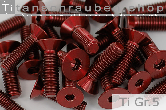 Titanium Bolts | Countersunk | Red | M4 | DIN 7991 / ISO 10462